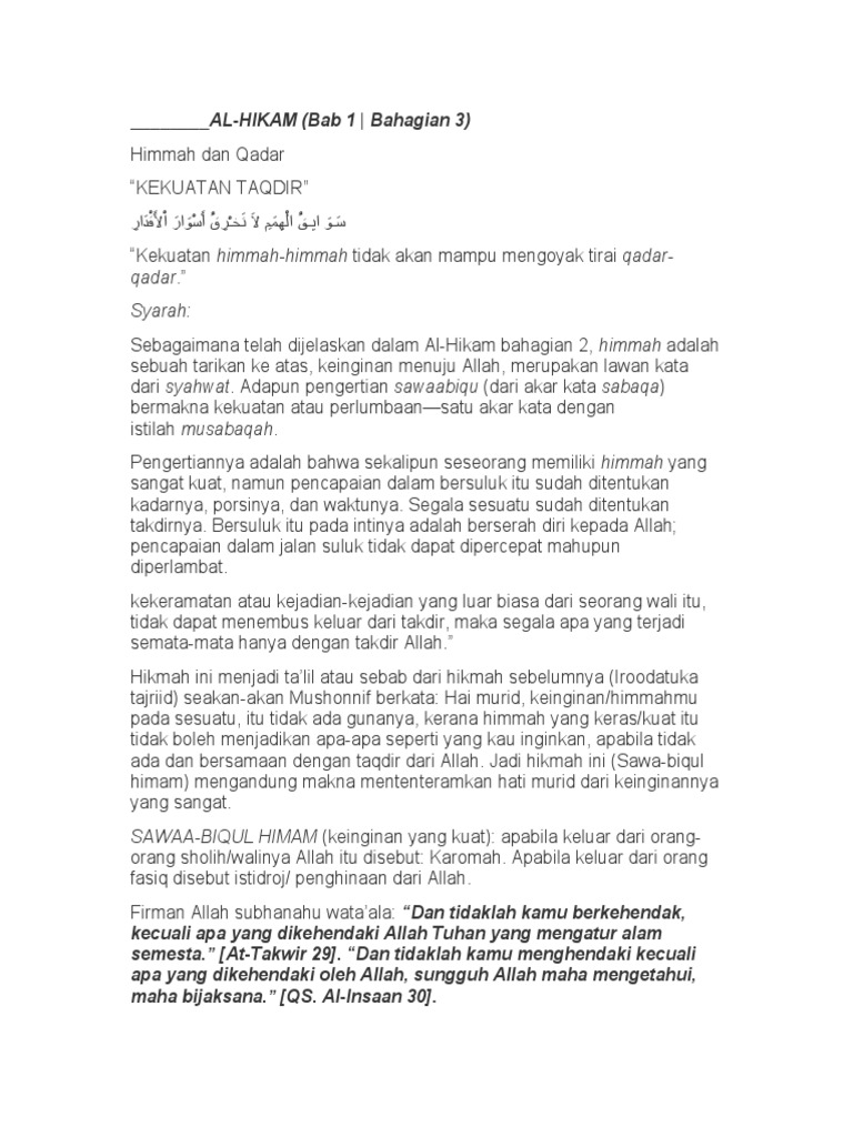 Kekuatan Himmah dan Takdir dalam Al-Hikam | PDF
