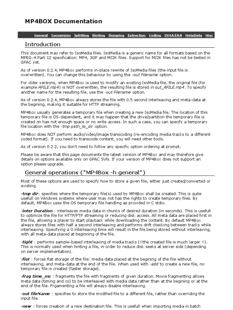 MP4BOX Documentation - GPAC Project On Advanced Content | PDF | Network ...