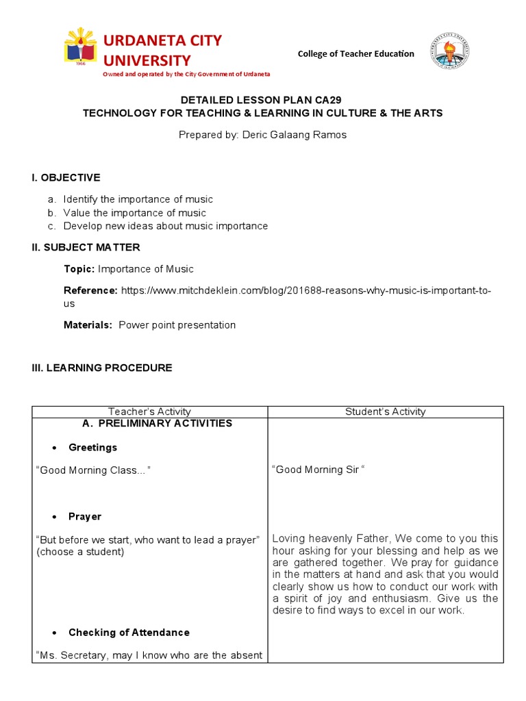 Ca29 Detailed Lesson Plan Deric Galaang Ramos | PDF | Teachers | Emotions