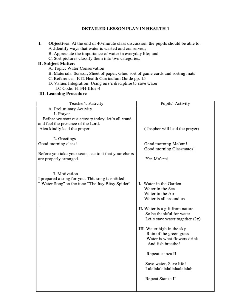 Detailed Lesson Plan in Health 1 | PDF | Nature