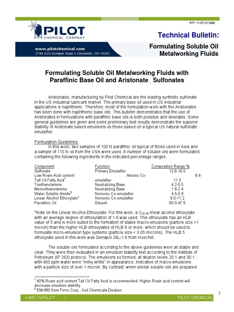 Formulating Soluble Oil Metalworking Fluids: Technical Bulletin | PDF ...