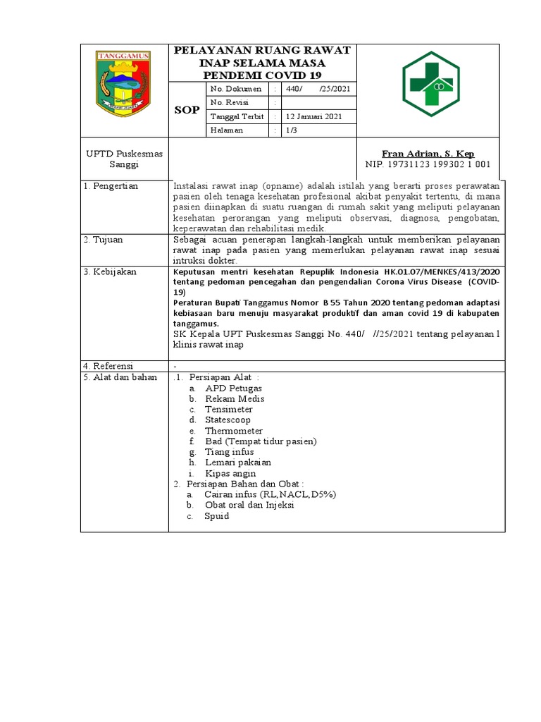 Sop Pelayanan Rawat Inap | PDF