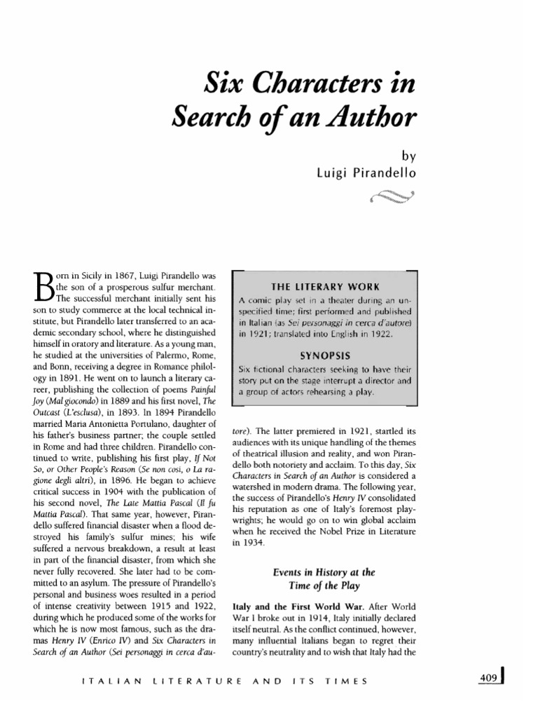 Six Characters in Search of an Author: Pirandello's Exploration of ...