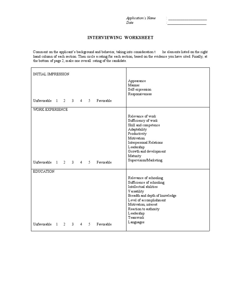 Interviewing Worksheet | PDF | Leadership | Motivation