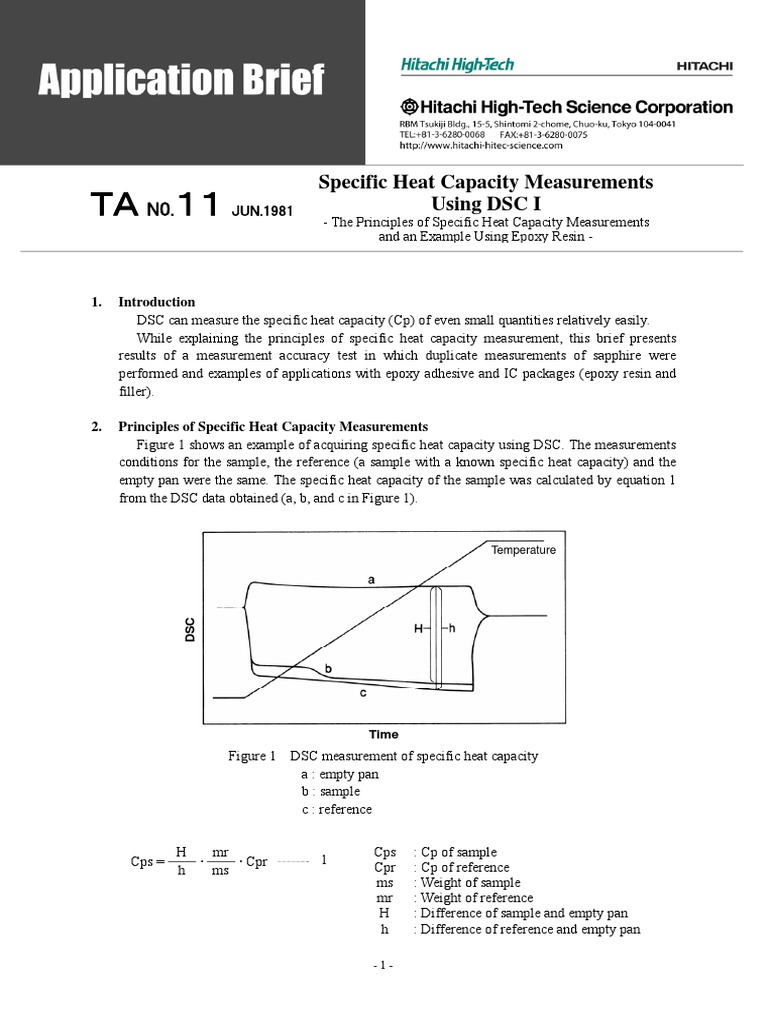 Specific Heat Capacity Measurements Using DSC I: Temperature | PDF ...