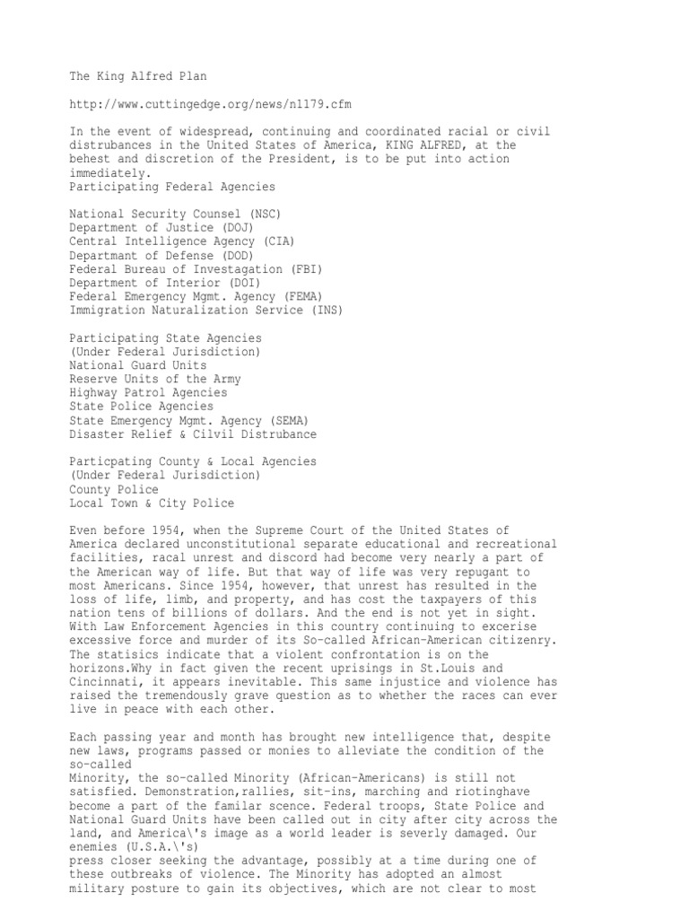 The King Alfred Plan (BKA) Rex 84 | Executive Order | U.S. State