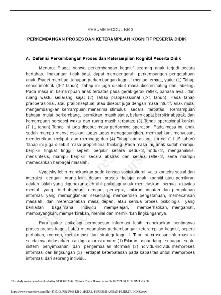 Resume KB 3 Modul Perkembangan Peserta Didik | PDF