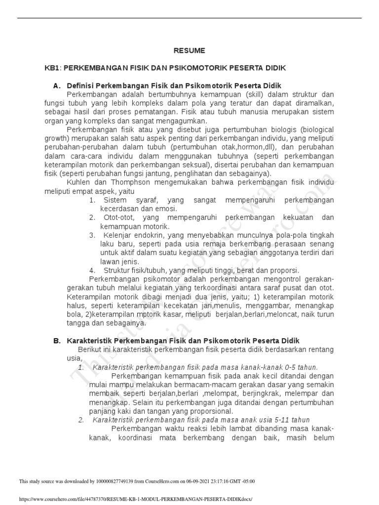 Resume KB 1 Modul Perkembangan Peserta Didik | PDF