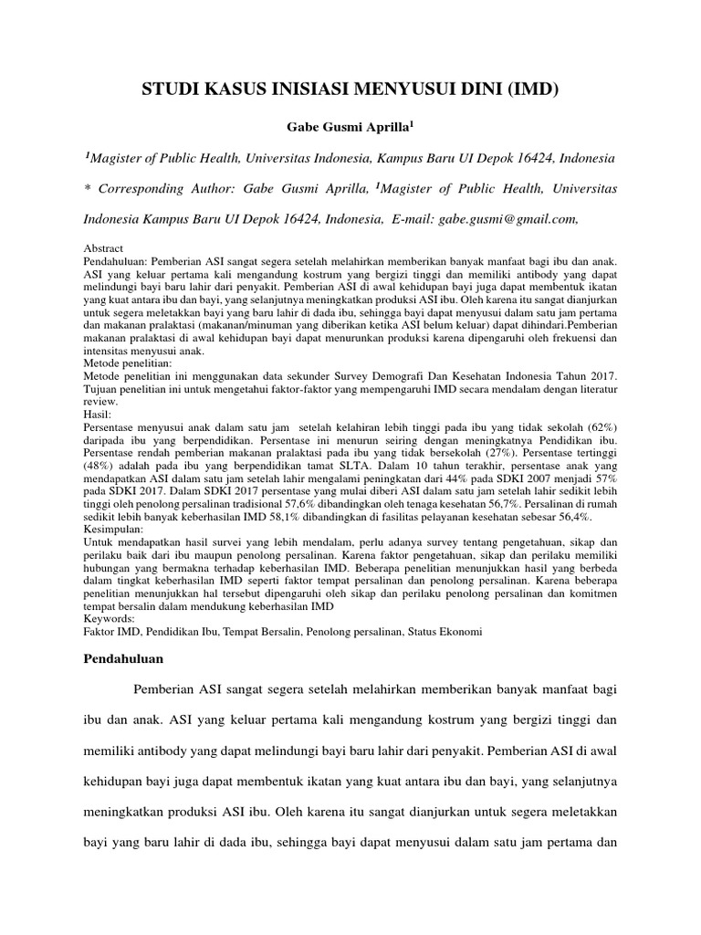 Studi Kasus Inisiasi Menyusui Dini (Imd) | PDF | Kesehatan Holistik
