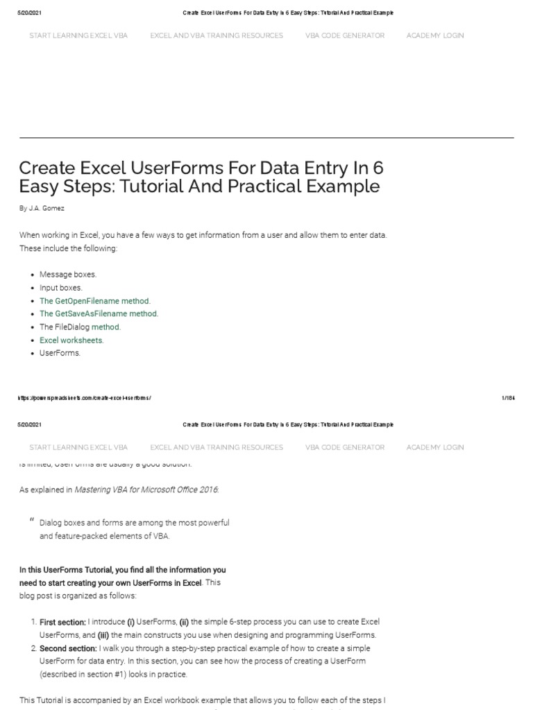 Create Excel UserForms For Data Entry in 6 Easy Steps - Tutorial and Practical Example3 | PDF ...