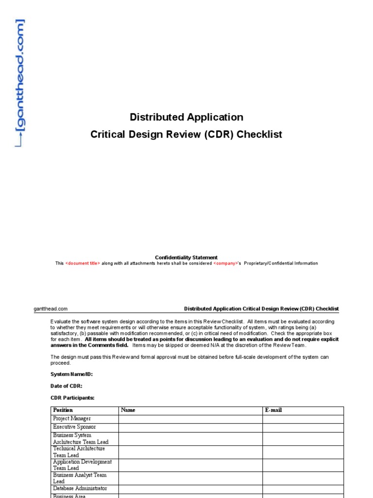 Distributed Application Critical Design Review (CDR) Checklist | PDF ...