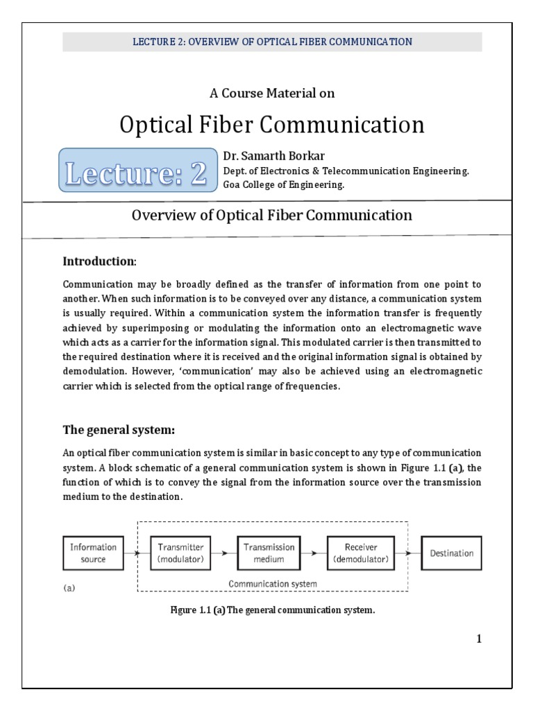 Lecture 2 - Overview of Optical Fiber Communication | PDF | Fiber Optic ...