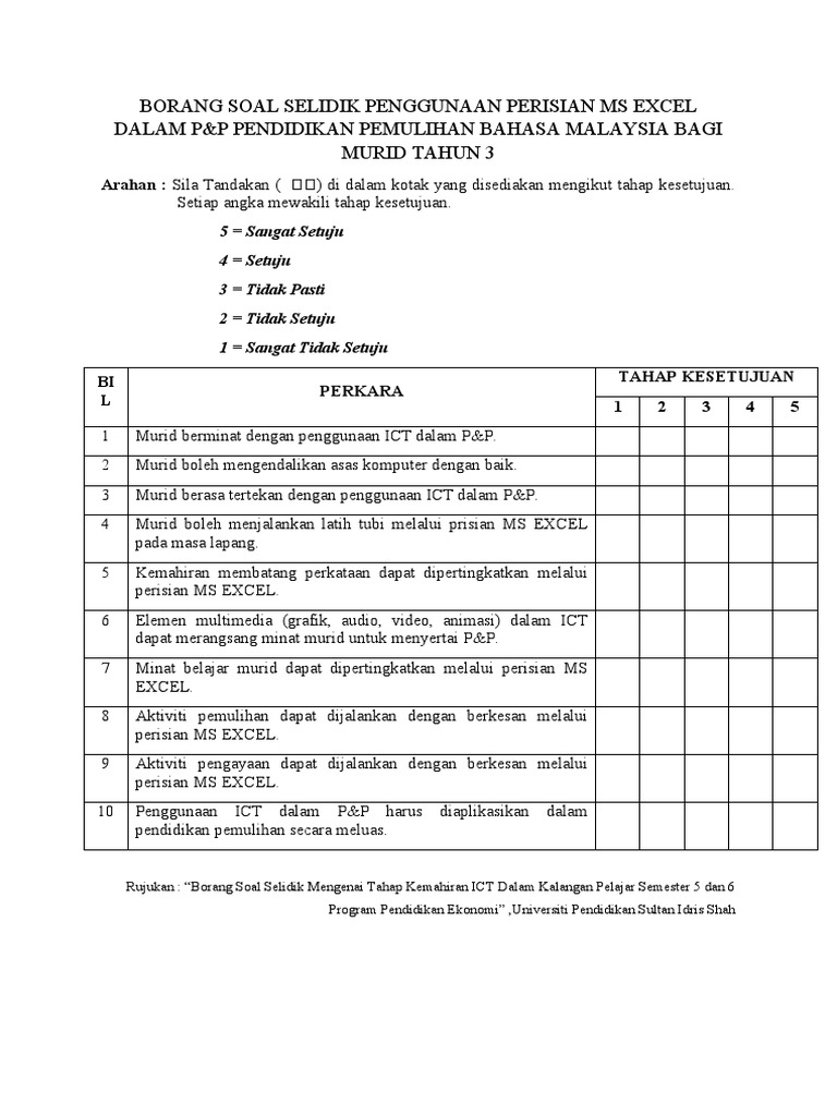 Borang Soal Selidik Penggunaan Perisian | PDF