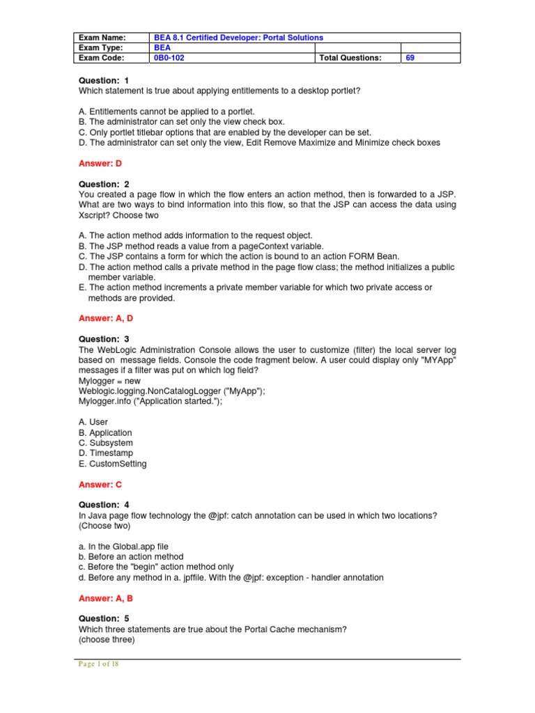 Answer: D: Exam Name: Exam Type: Exam Code: Total Questions | PDF | Tag ...