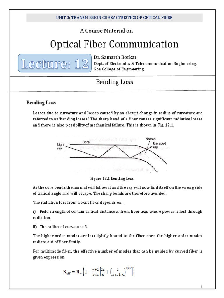 Lecture 12 - Transmission Characterisrtics of Optical Fiber-Bending ...