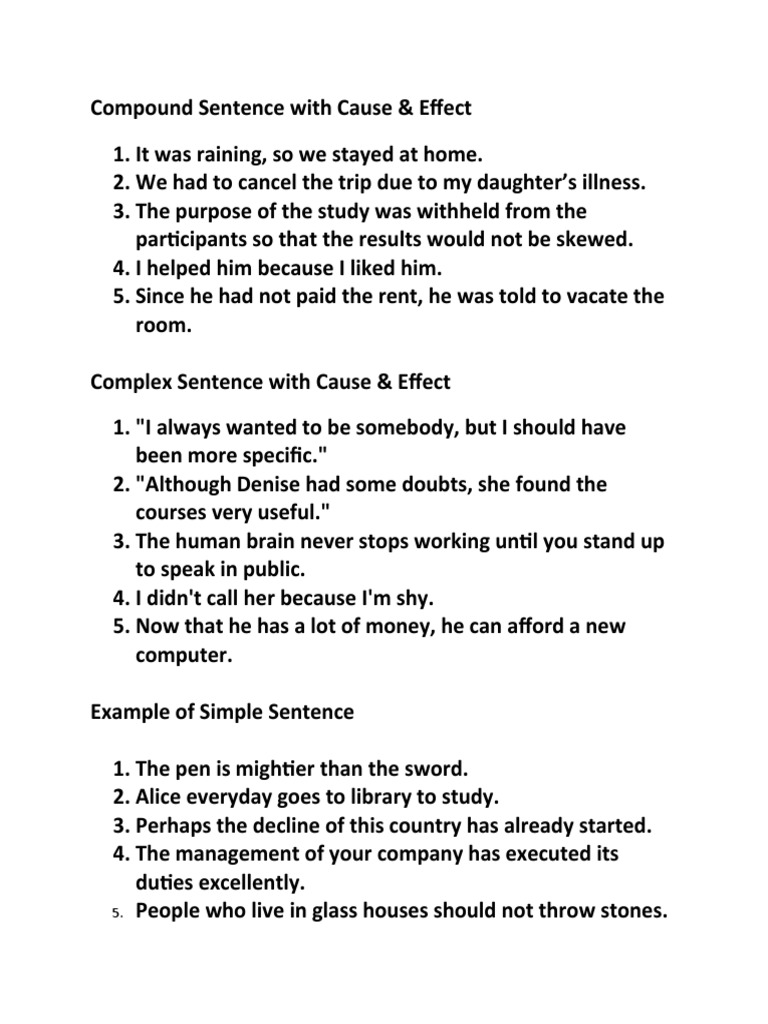 Compound Sentence With Cause & Effect | PDF | Language Arts & Discipline