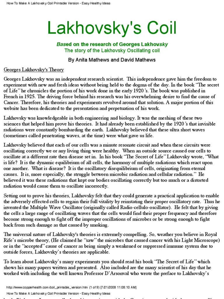 Lakhovsky Coil - How To Make | PDF | Philosophy