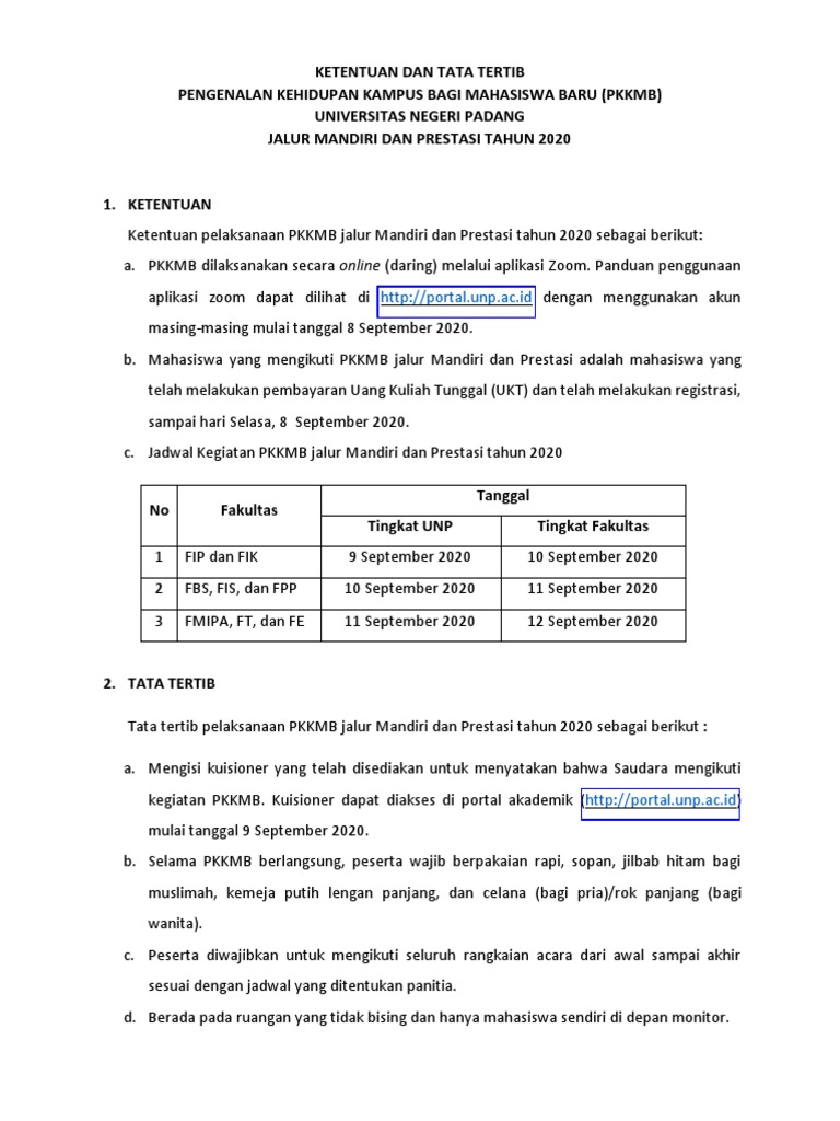 PKKMB 2020 UNP: Ketentuan dan Tata Tertib | PDF | Karier & Perkembangan ...