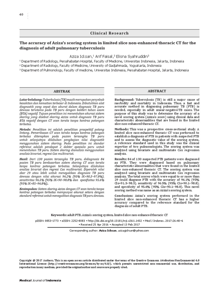 1 - Skoring TB Aziza TH 2017 | PDF | Tuberculosis | Ct Scan