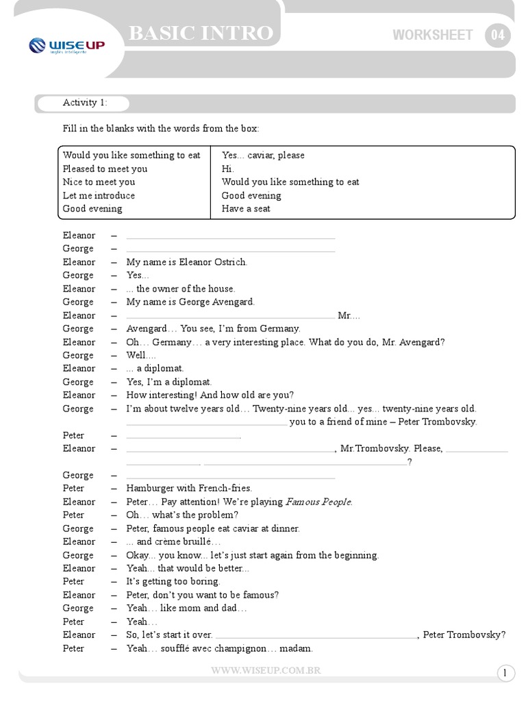 Basic Intro Worksheet 04 | PDF