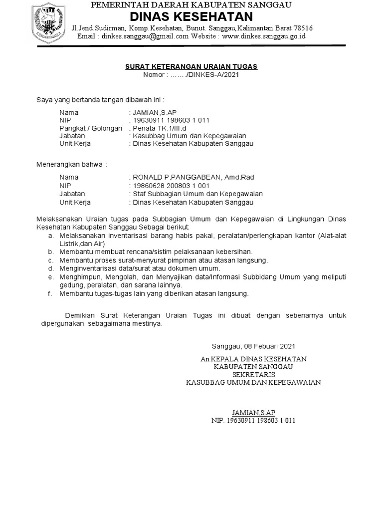 Surat Keterangan Uraian Tugas | PDF Surat Keterangan Uraian Tugas | PDF