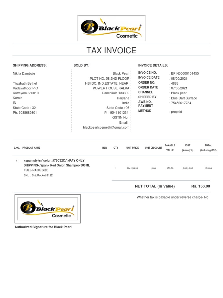 Tax Invoice: Shipping Address: Sold By: Invoice Details | PDF | Policy ...