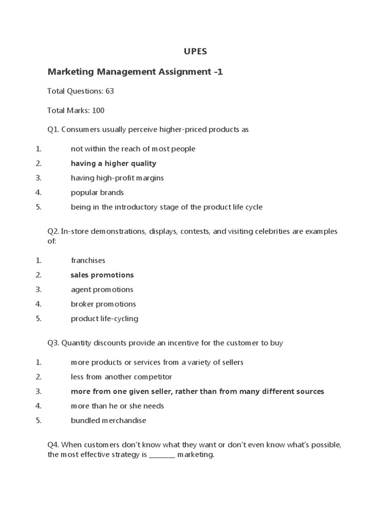 UPES Marekting Managment Assignment 1 | PDF | Sales | Marketing