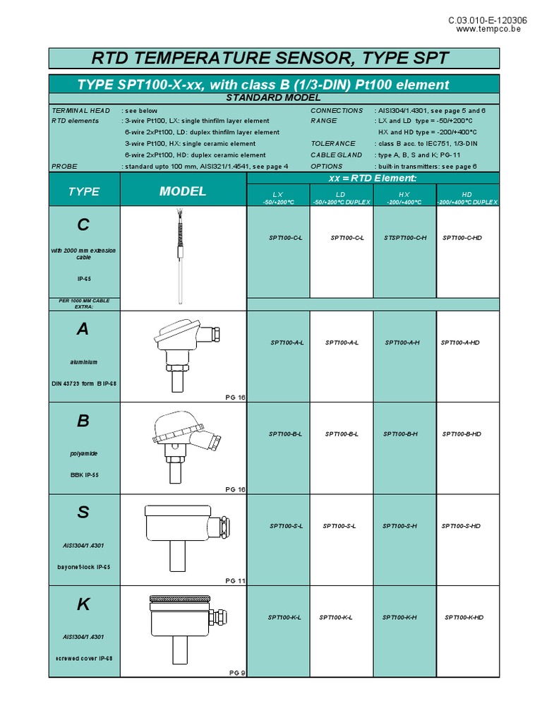 SPT100 RTD Temperature Sensor Overview | PDF | Metalworking ...