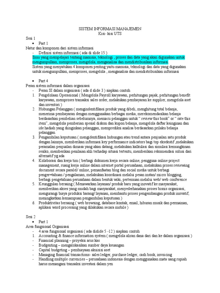 SISTEM INFORMASI MANAJEMEN Kisi2 UTS | PDF