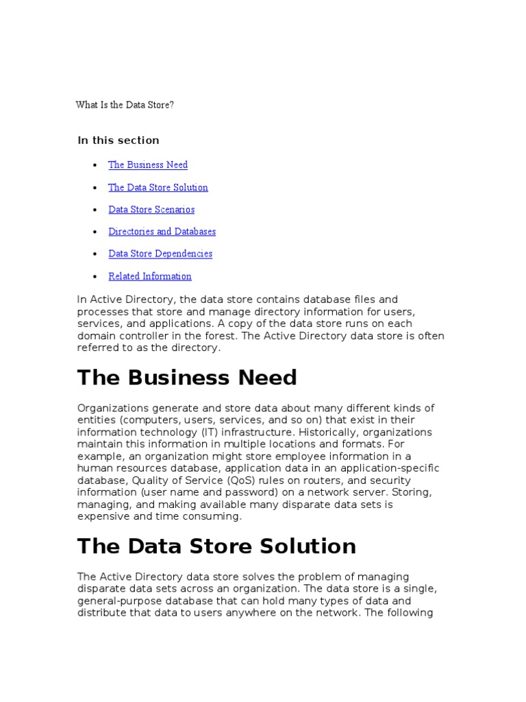 What Is The Data Store | PDF | Active Directory | Databases