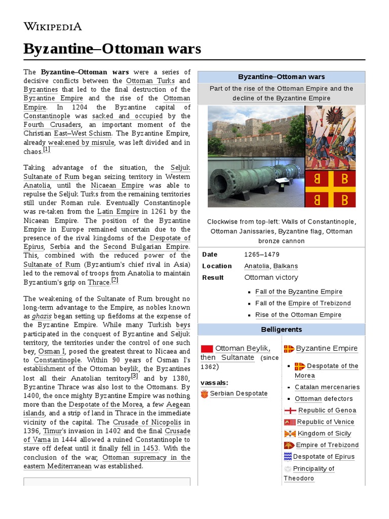 Byzantine-Ottoman Wars | PDF | Byzantine Empire | Ottoman Empire