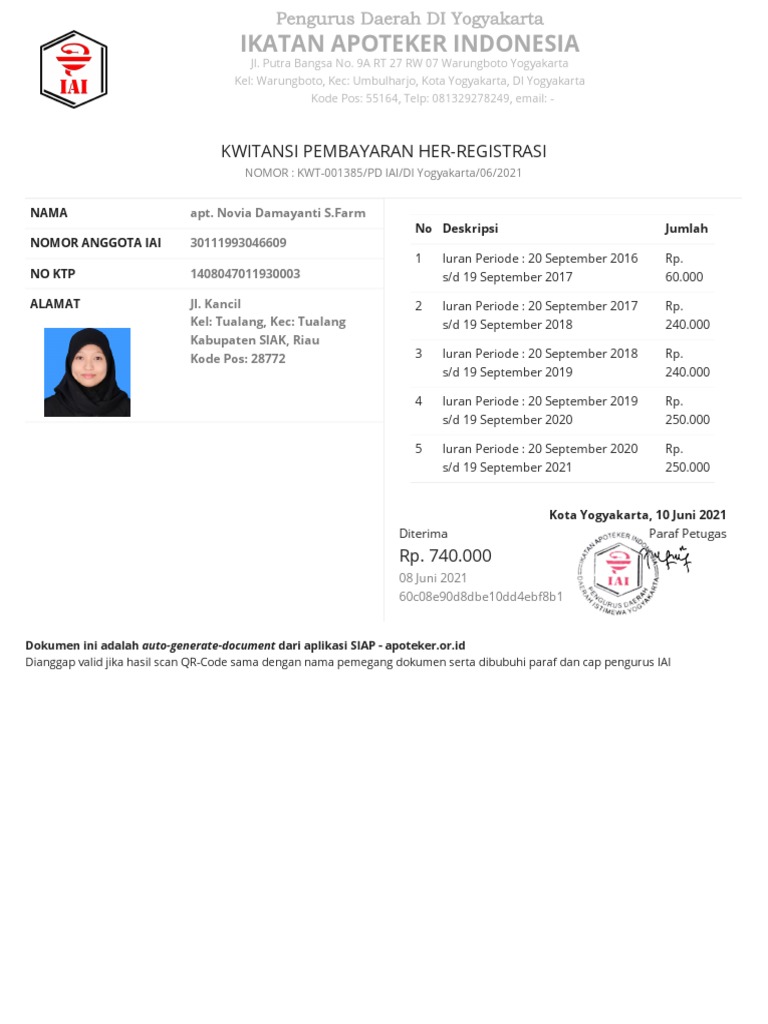 Ikatan Apoteker Indonesia - Kwitansi Heregistrasi | PDF