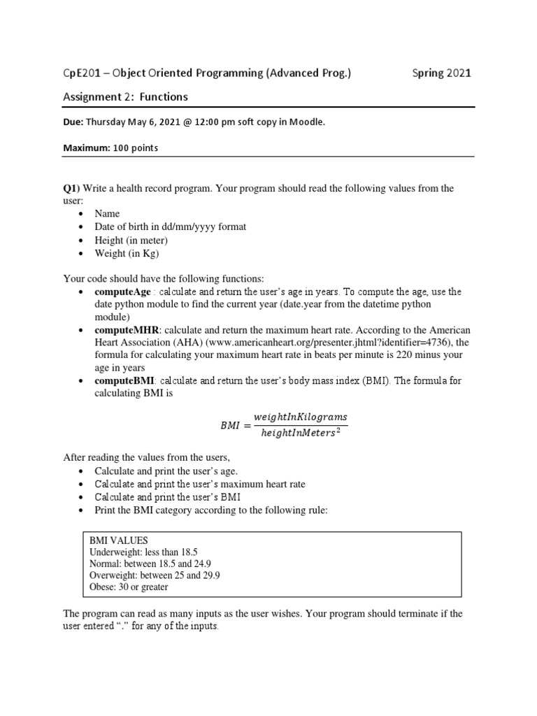 Cpe201 - Object Oriented Programming (Advanced Prog.) Spring 2021 Assignment 2: Functions | PDF ...