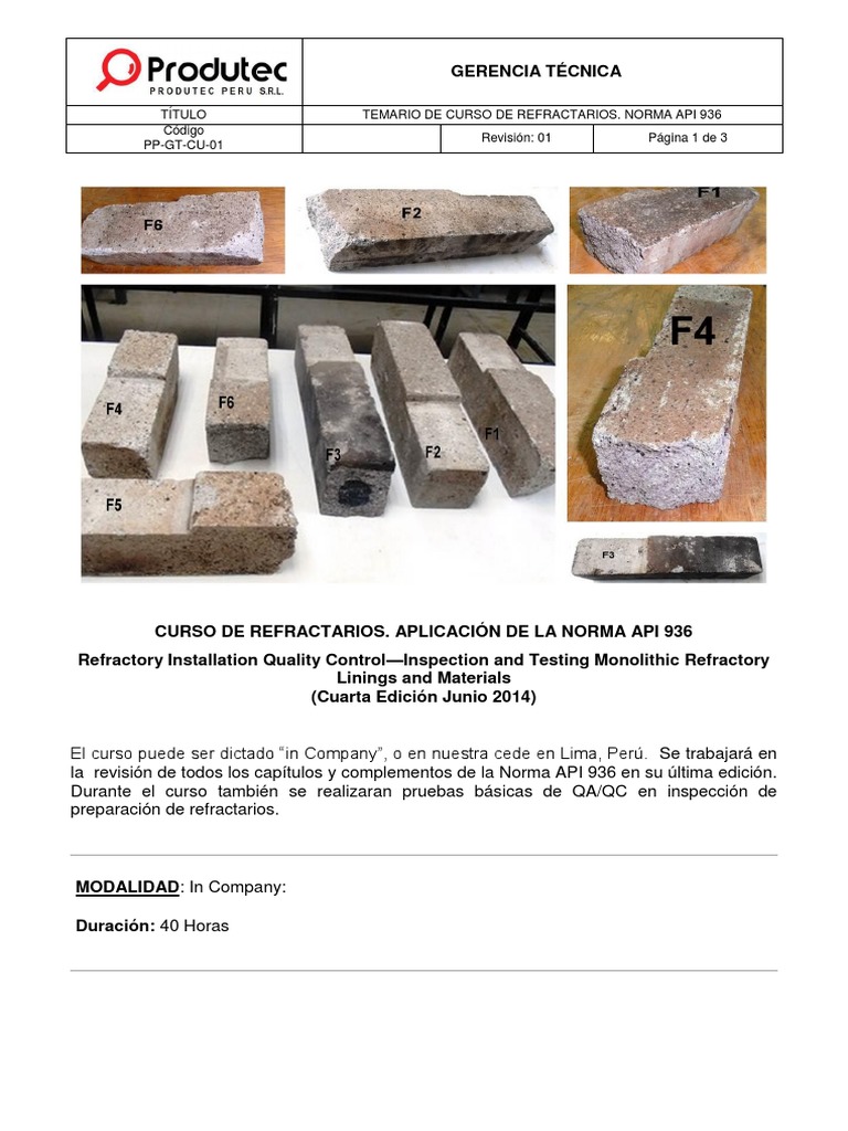 Contenido Programatico Del Curso de Refractario Norma API 936 | PDF ...