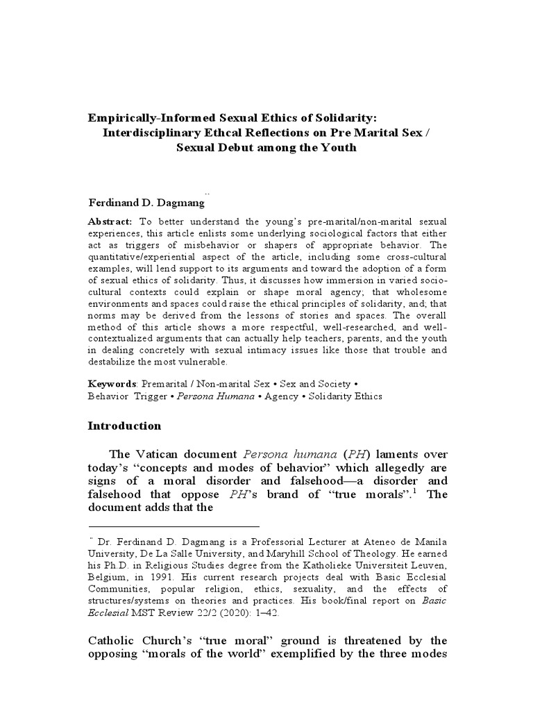 Empirically Informed Sexual Ethics Of Solidarity Premarital Sex Pdf