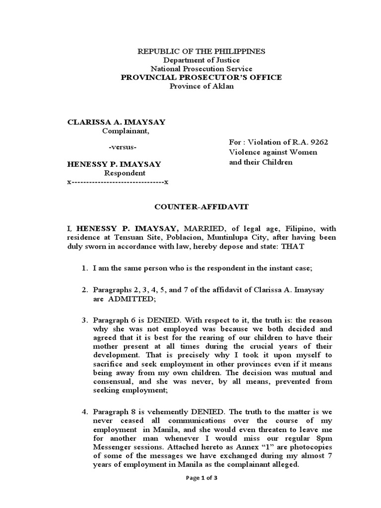 Counter-Affidavit in VAWC Case | PDF | Affidavit | Misconduct