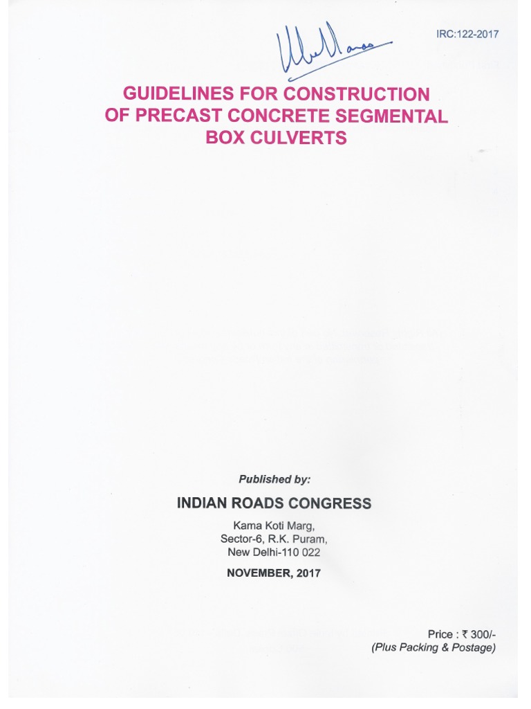 IRC-122-2017 Precast Segmental Box Culverts | PDF