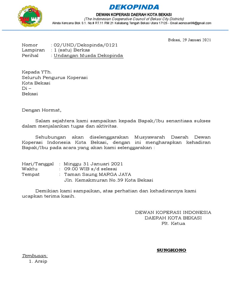 Undangan Musda Dekopinda Bekasi | PDF