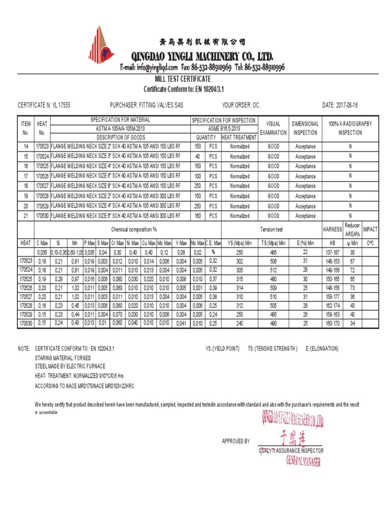 Mill Test Certificate Certificate Conform To: EN 10204/3.1 | PDF ...