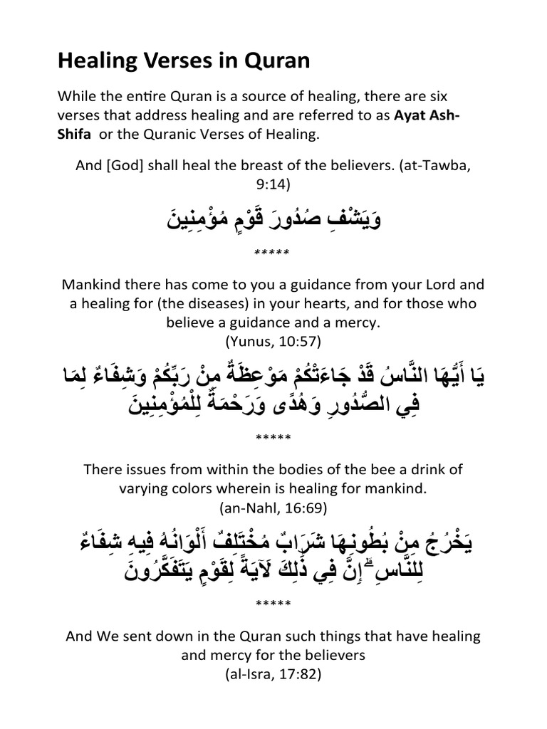 Quranic Verses of Healing | PDF | Quran | Islam
