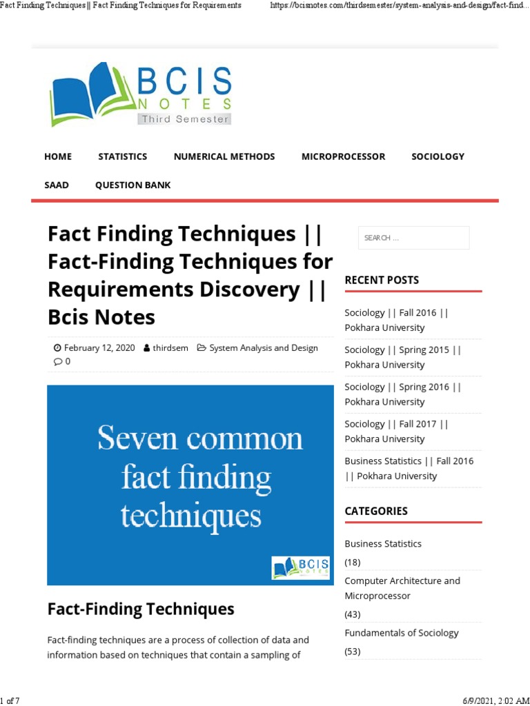 Fact Finding Techniques Fact Finding Techniques For Requirements | PDF ...