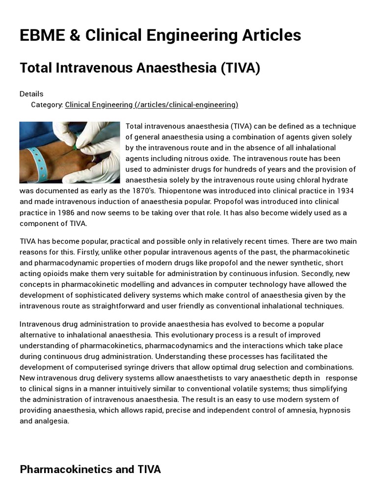 Total Intravenous Anaesthesia (TIVA) | PDF | Anesthesia | Pharmacokinetics