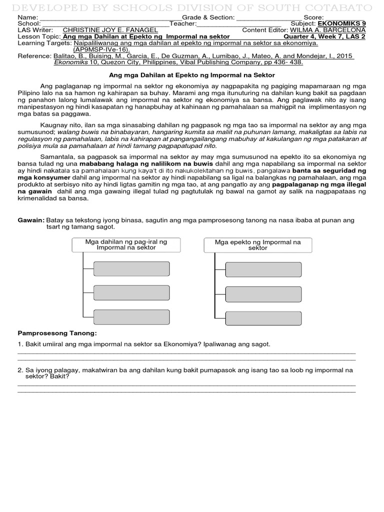 Ap9 Quarter 4 Week 7 Las 2 | PDF