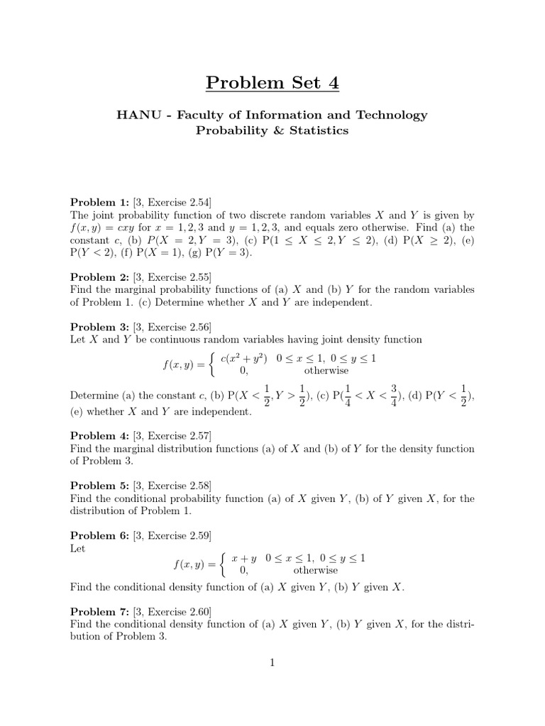 Problem Set 4: HANU - Faculty of Information and Technology Probability & Statistics | PDF ...