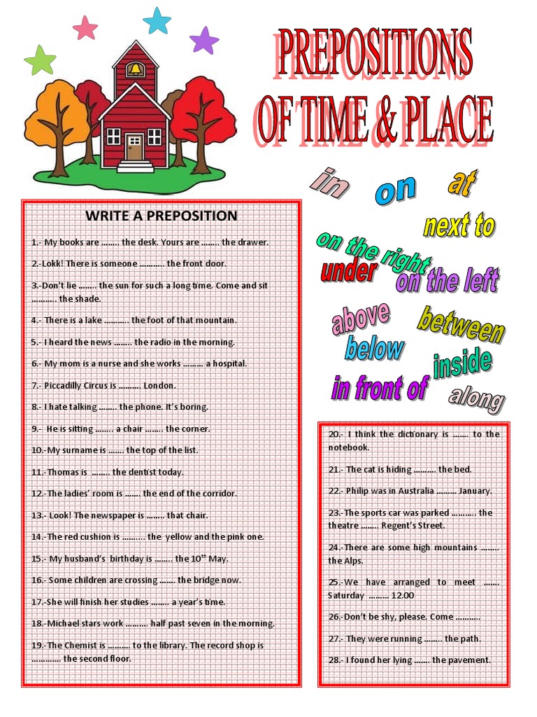 Prepositions of Time and Place Tests - 45724 | PDF