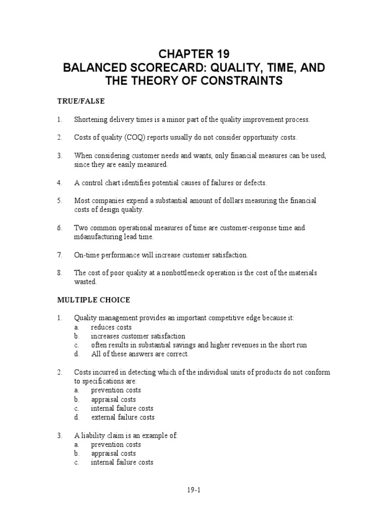 Balanced Scorecard Quality, Time, and The Theory of Constraints | PDF ...