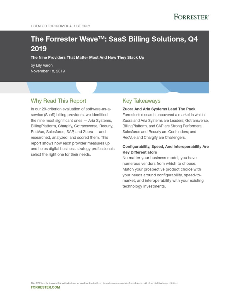 The Forrester Wave™ - SaaS Billing Solutions, Q4 2019 | PDF | Customer ... The Forrester Wave™ - SaaS Billing Solutions, Q4 2019 | PDF | Customer ...