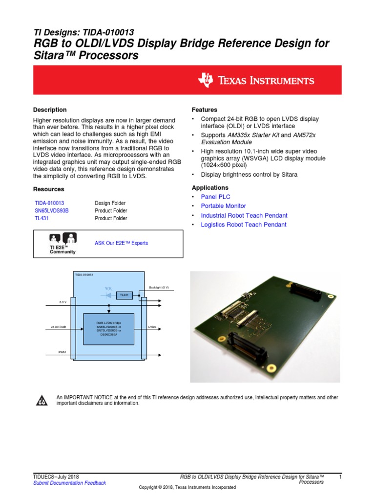 RGB To OLDI/LVDS Display Bridge Reference Design For Sitara™ Processors ...