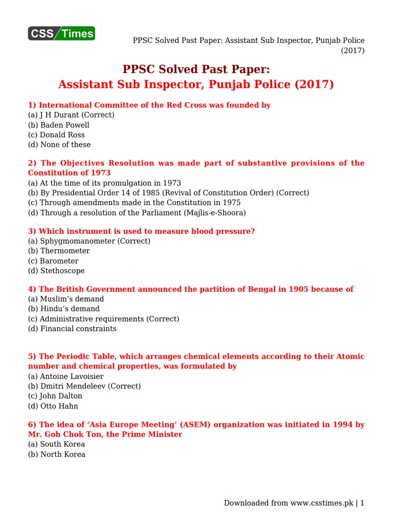 PPSC Assistant Sub Inspector Past Paper | PDF | Nature