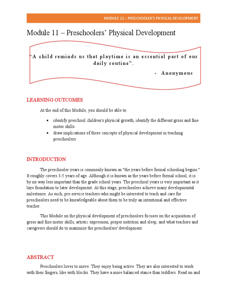 Module 11 Preschoolers Physical Development | PDF | Child Development ...
